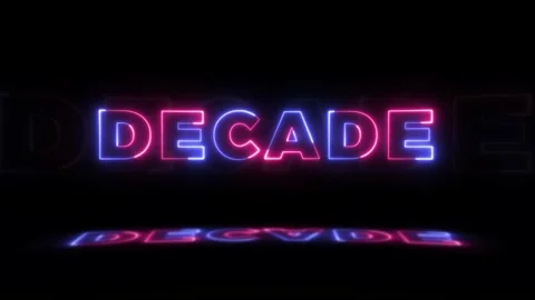 Neon glowing word 'DECADE' on a black ba... | Stock Video | Pond5