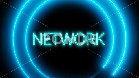 Neon glowing word network with circle animated on a background ...