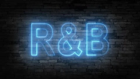 Neon glowing word 'R and B' on a black b... | Stock Video | Pond5