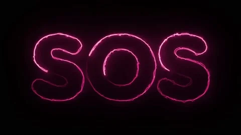 Neon glowing word 'SOS' on a black backg... | Stock Video | Pond5
