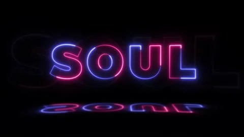Neon glowing word 'SOUL' on a black back... | Stock Video | Pond5