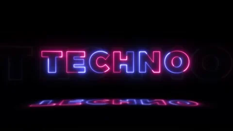 Neon glowing word 'TECHNO' on a black ba... | Stock Video | Pond5
