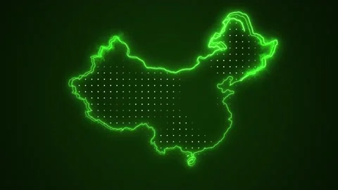 Neon Green China Map Borders Outline Loo... | Stock Video | Pond5