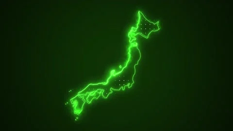 Neon Green Japan Map Borders Outline Loo... | Stock Video | Pond5