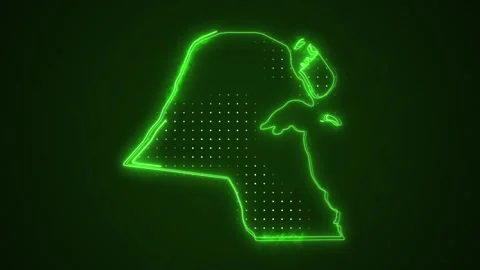 Neon Green Kuwait Map Borders Outline Lo... | Stock Video | Pond5