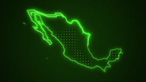 Neon Green Mexico Map Borders Outline Lo... | Stock Video | Pond5