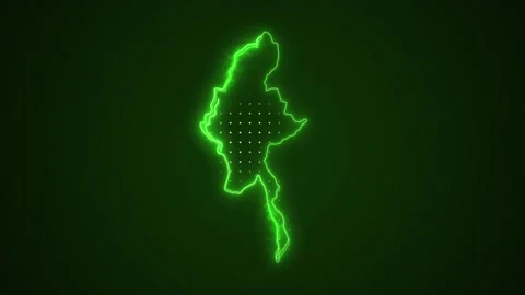 Neon Green Myanmar Map Borders Outline L... | Stock Video | Pond5