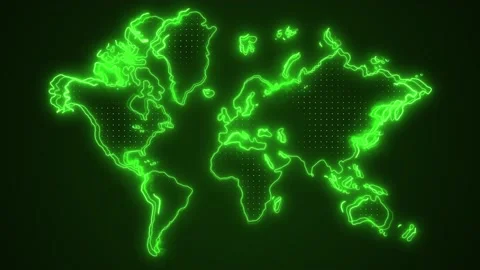 Neon Green World Map Borders Outline Loo... | Stock Video | Pond5