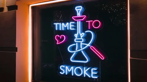 neon hookah sign bar cafe smoke zone chi... | Stock Video | Pond5
