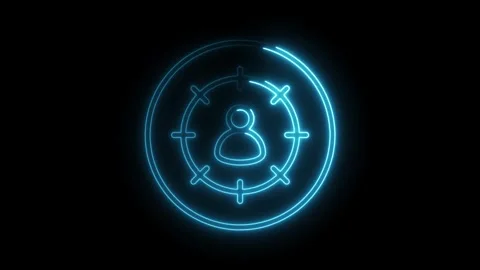 Neon human target icon animation on blac... | Stock Video | Pond5