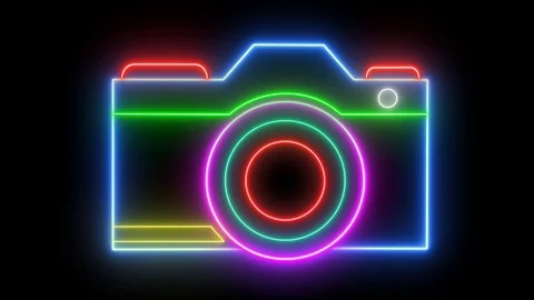Neon Icon Camera Colored Animation on Bl... | Stock Video | Pond5