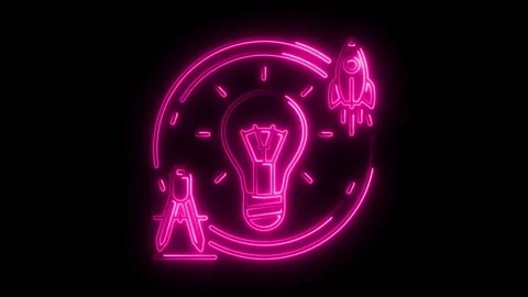 Neon innovation icons animation on black... | Stock Video | Pond5