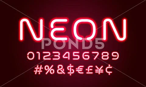 Neon light alphabet font numbers and special symbols with led hashtag ...