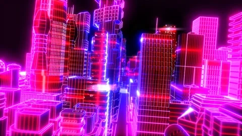 Neon low poly cityscape animation. Seaml... | Stock Video | Pond5
