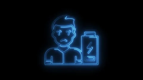 Neon man with low battery icon animation... | Stock Video | Pond5