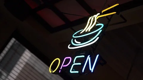 Neon Noodle sign turning on and blinking... | Stock Video | Pond5