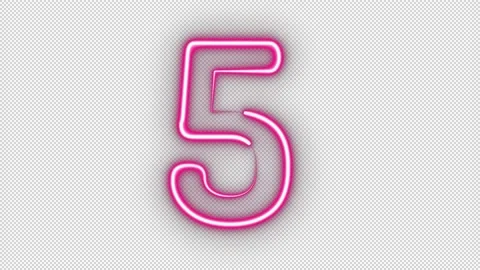 Neon numbers five glowing on an alpha ch... | Stock Video | Pond5