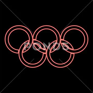 Neon olympic rings Five Olympic rings red color vector illustration ...