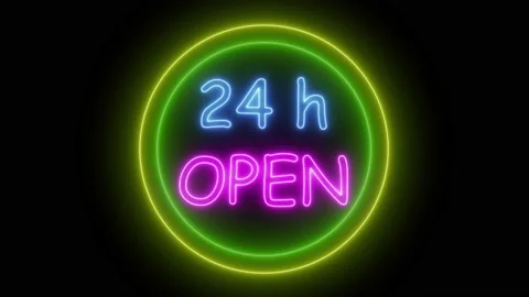 Neon open 24h sign animation on black ba... | Stock Video | Pond5