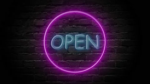 Neon open sign animation on brick wall b... | Stock Video | Pond5