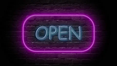 Neon open sign animation on brick wall b... | Stock Video | Pond5