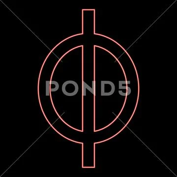 Neon phi greek symbol small letter lowercase font red color vector ...
