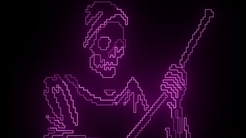 Neon pixel death figure with scythe glow... | Stock Video | Pond5