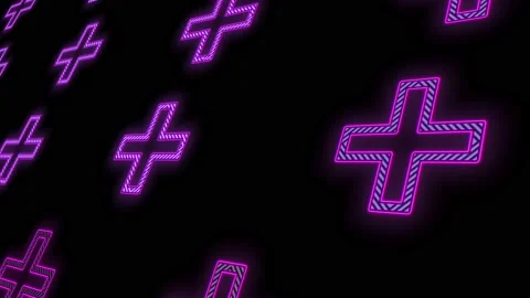 Neon plus sign pattern in rows on black ... | Stock Video | Pond5