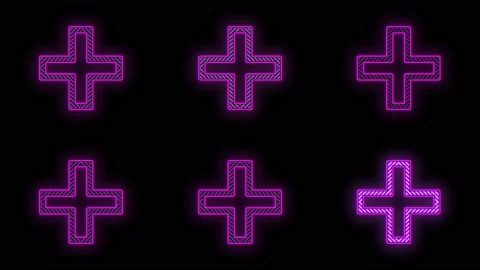 Neon plus sign pattern in rows on black ... | Stock Video | Pond5