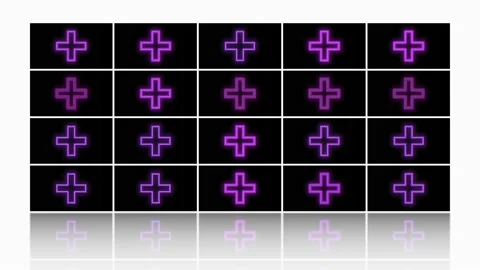 Neon plus sign pattern in rows on black ... | Stock Video | Pond5