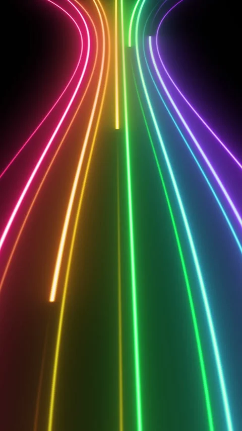 Neon rainbow lines animation on black ba... | Stock Video | Pond5