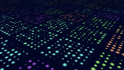 Neon rainbow snowflakes pattern in rows ... | Stock Video | Pond5