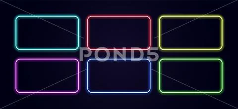 Neon rectangle. Glow frame border. Glossy rectangle on wall. Vector ...