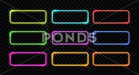 Neon rectangle. Glow frame border. Glossy rectangle on wall. neon shape ...