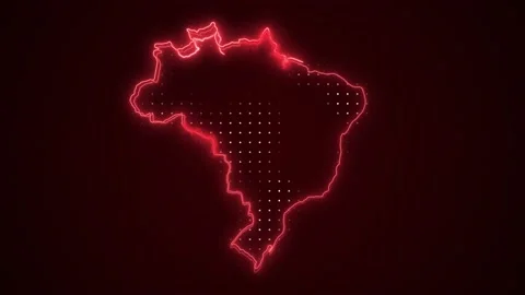 Neon Red Brazil Map Borders Outline Loop... | Stock Video | Pond5