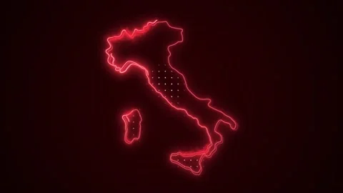 Neon Red Italy Map Borders Outline Loop ... | Stock Video | Pond5