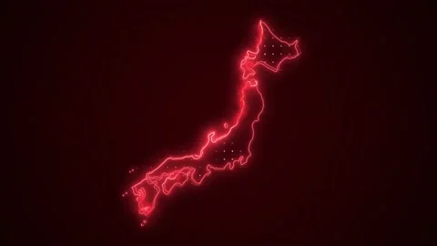 Neon Red Japan Map Borders Outline Loop ... | Stock Video | Pond5