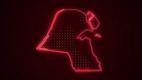Neon Red Kuwait Map Borders Outline Loop... | Stock Video | Pond5