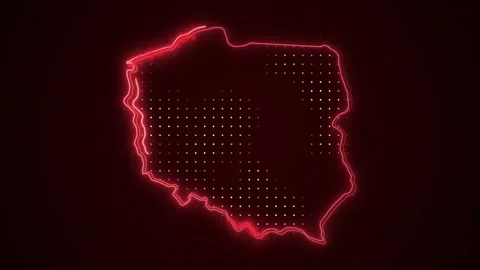 Neon Red Poland Map Borders Outline Loop... | Stock Video | Pond5