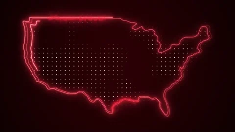 Neon Red USA Map Borders Outline Loop Ba... | Stock Video | Pond5
