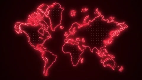 Neon Red World Map Borders Outline Loop ... | Stock Video | Pond5