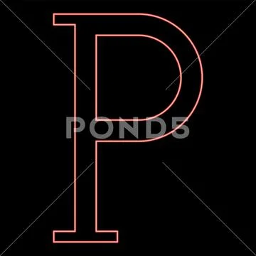 Neon rho greek symbol capital letter uppercase font red color vector ...
