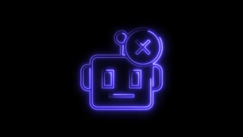 Neon robot with error sign on head anima... | Stock Video | Pond5
