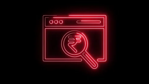 Neon rupee symbol with magnifying glass ... | Stock Video | Pond5