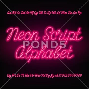 Neon script alphabet font. Handwriting neon uppercase and lowercase ...