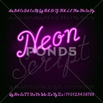 Neon script hand drawn alphabet font. Light turn on and off. ~ Clip Art ...
