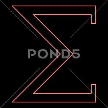 Neon sigma greek symbol capital letter uppercase font red color vector ...