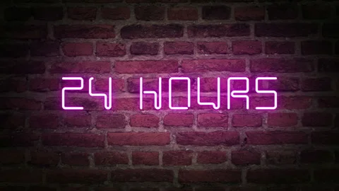 Neon Sign ad 24 and Brick Background | Stock Video | Pond5