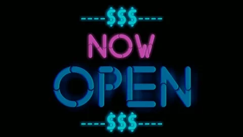 Neon sign flicker text animation Now Ope... | Stock Video | Pond5