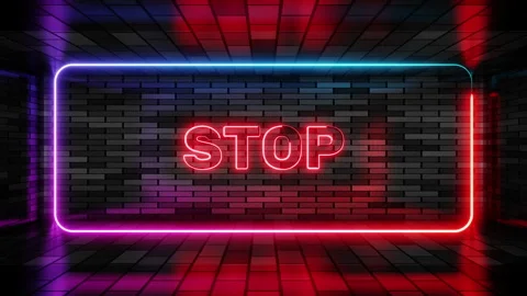 Neon sign stop in speech bubble frame on... | Stock Video | Pond5